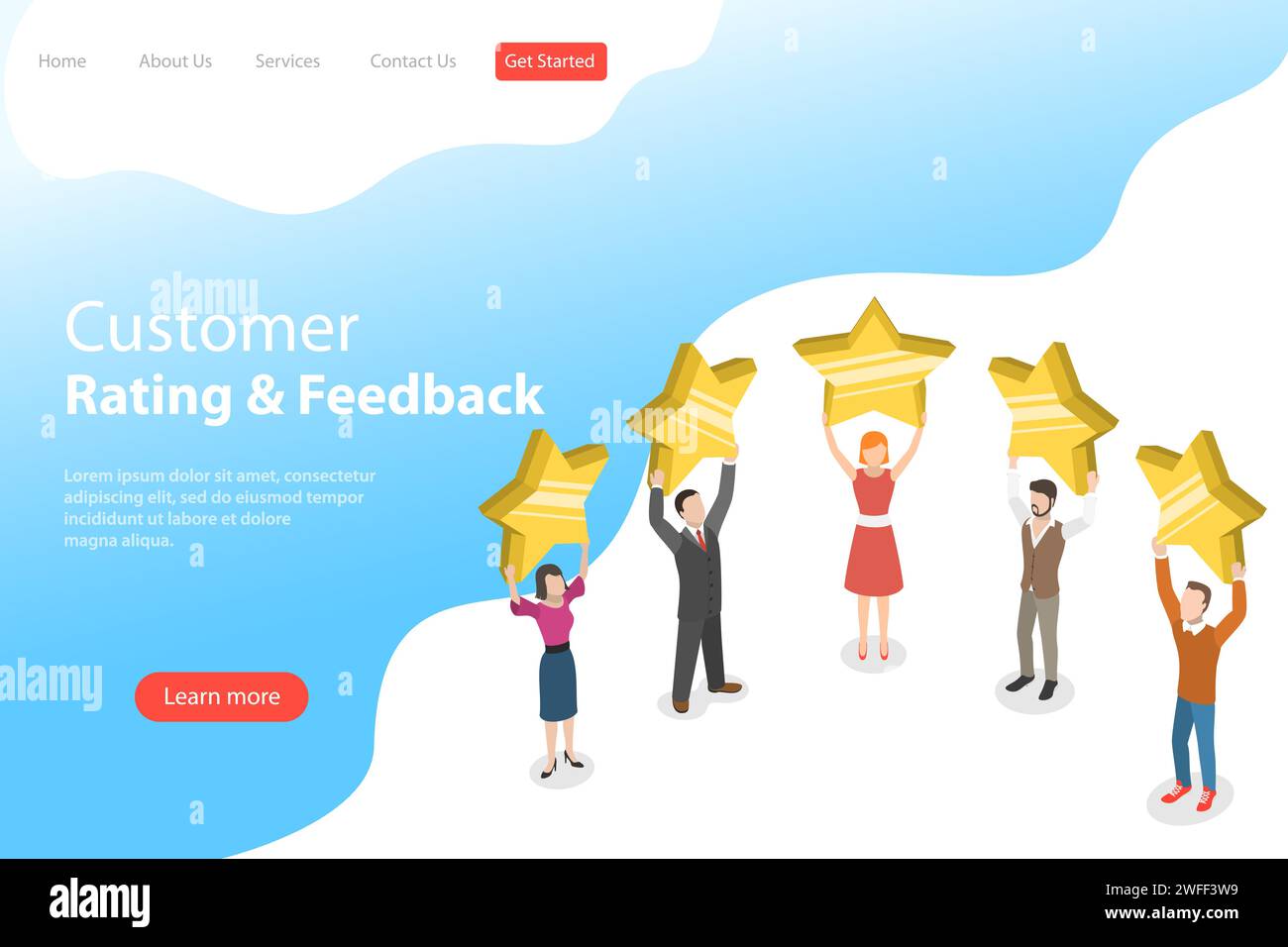 Isometric flat vector landing page template of product rating, customer ...