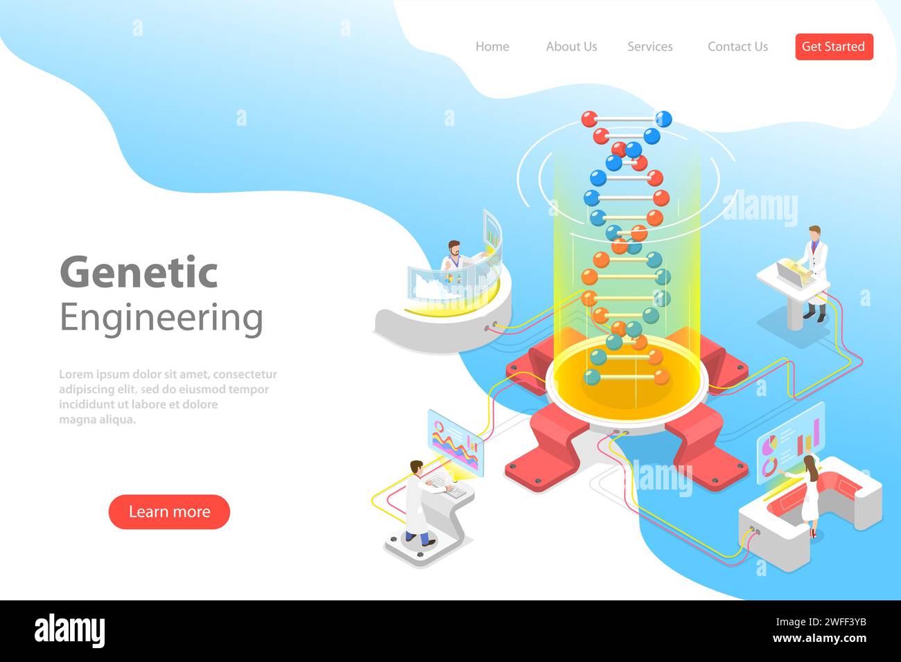 Isometric flat vector concept of genetic engineering, DNA structure ...