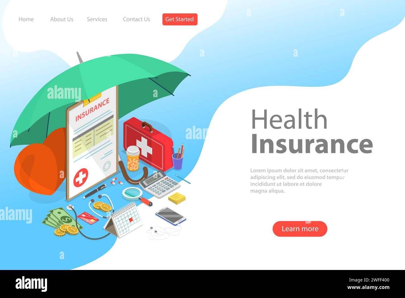 Isometric flat vector landing page template of health insurance policy ...