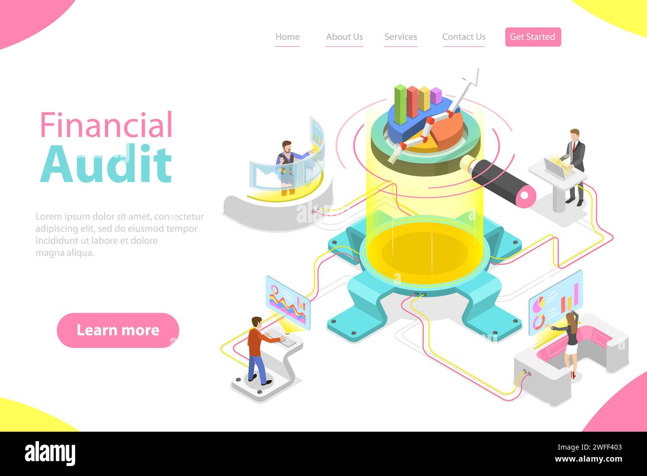 Flat isometric vector landing page template of financial audit service ...