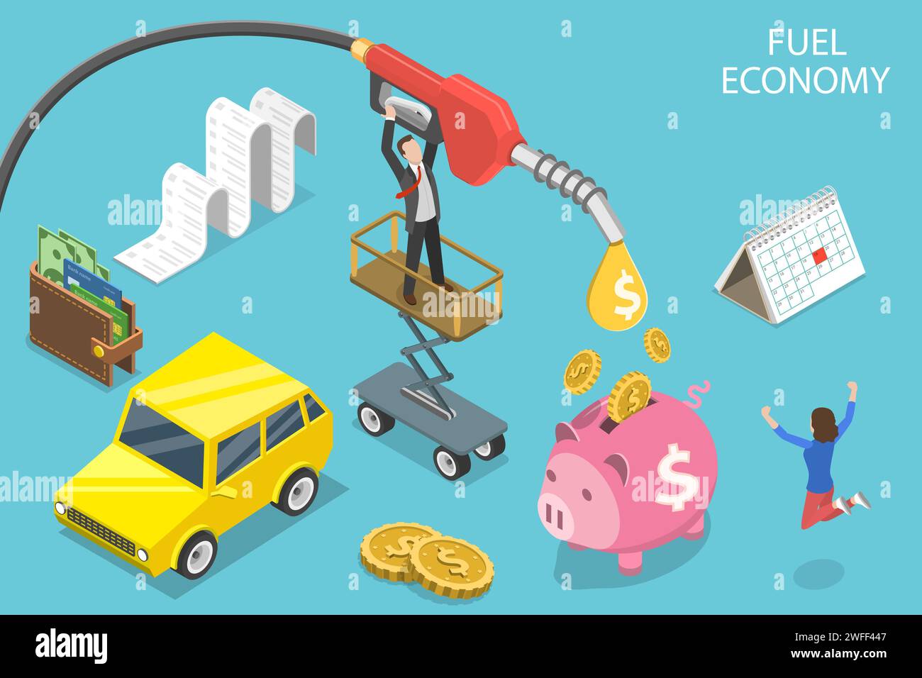 3D Isometric Flat Vector Conceptual Illustration of Fuel Economy ...