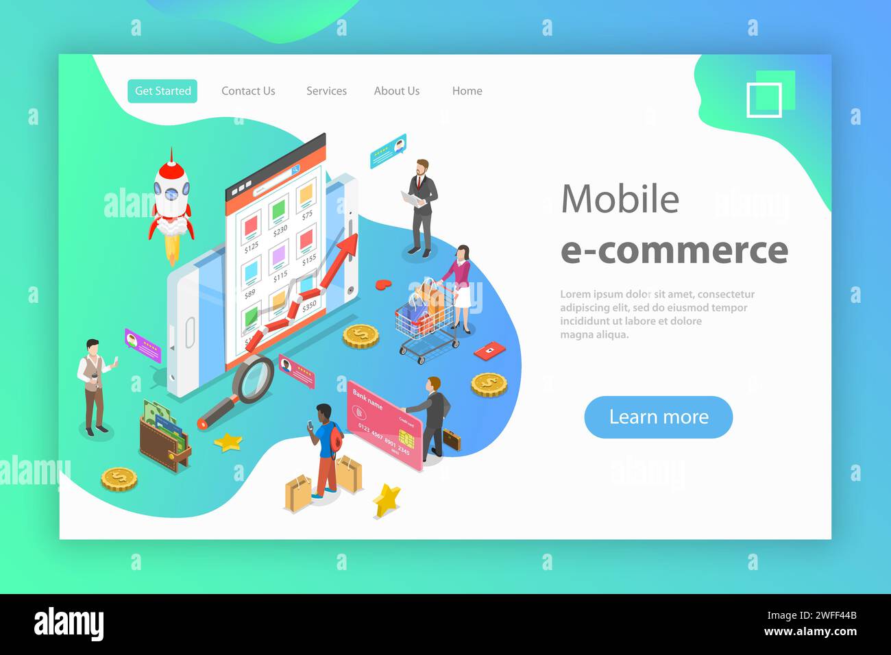 Flat isometric vector concept of mobile advertising, social media ...