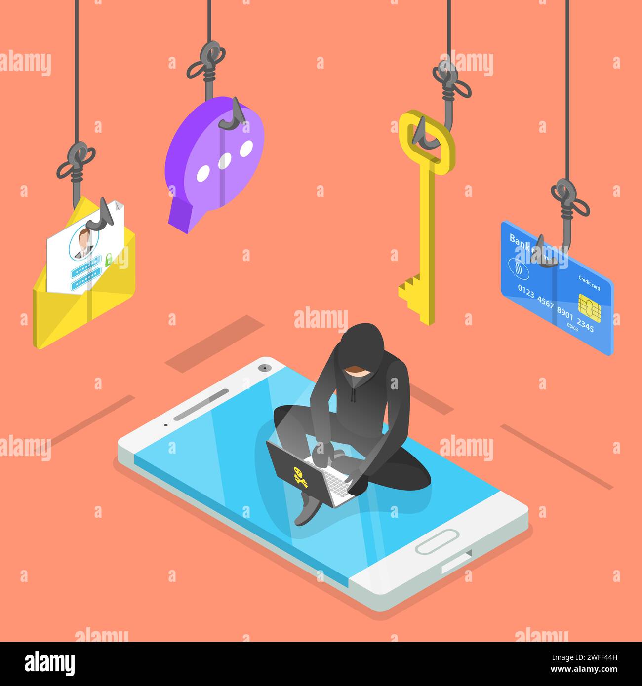 Isometric flat vector concept of phishing, computer virus, hacking, cyber attack Stock Vector ...