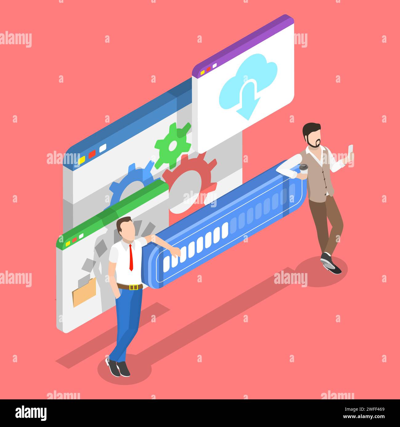 Isometric flat vector concept of data transfer process, system upgrade ...
