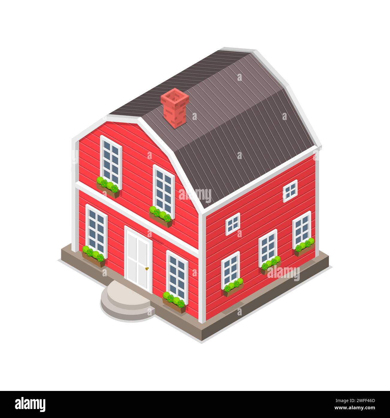 Isometric flat vector concept of a red house isolated on white ...