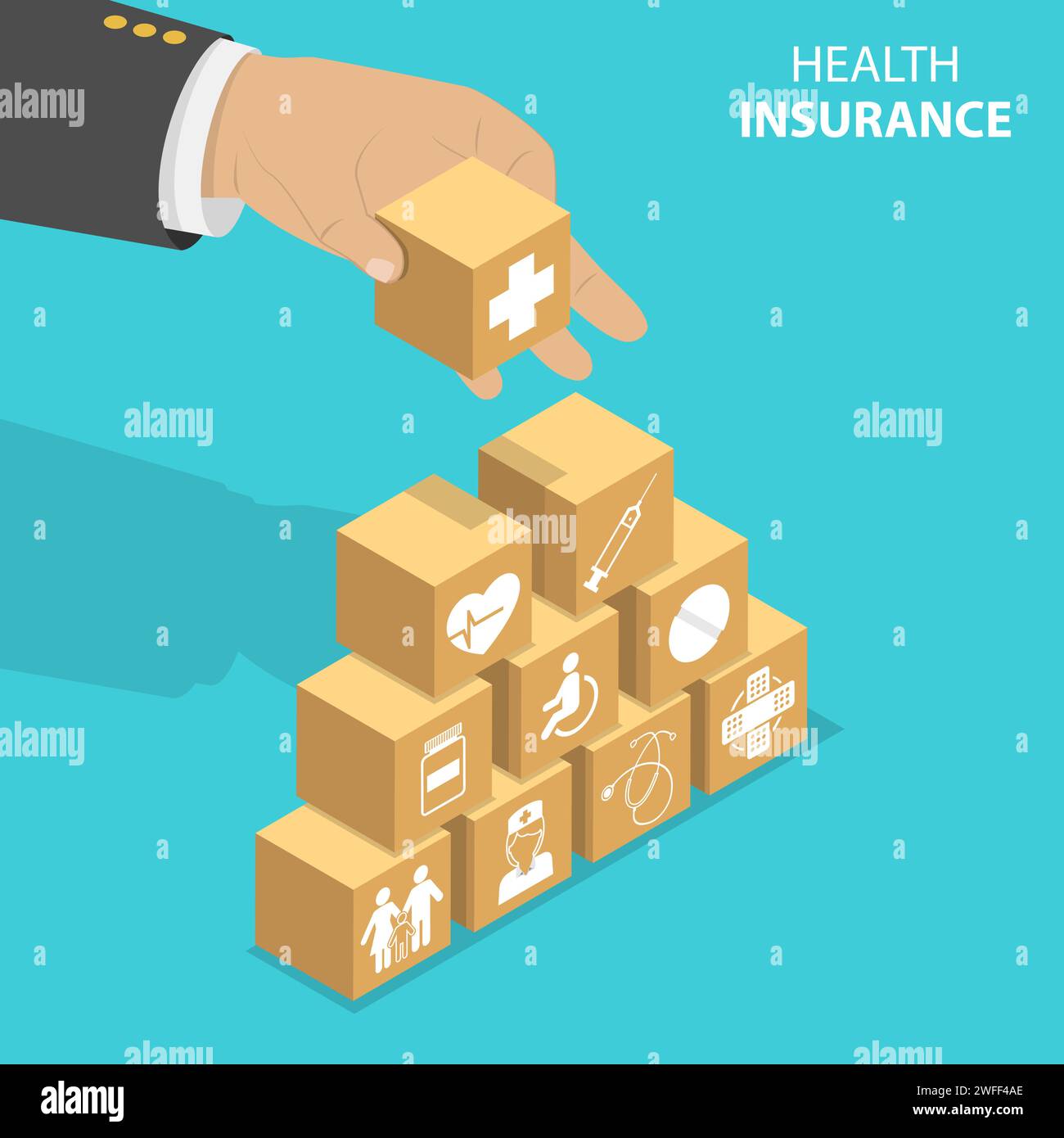 Isometric flat vector concept of health insurance, healthcare and ...