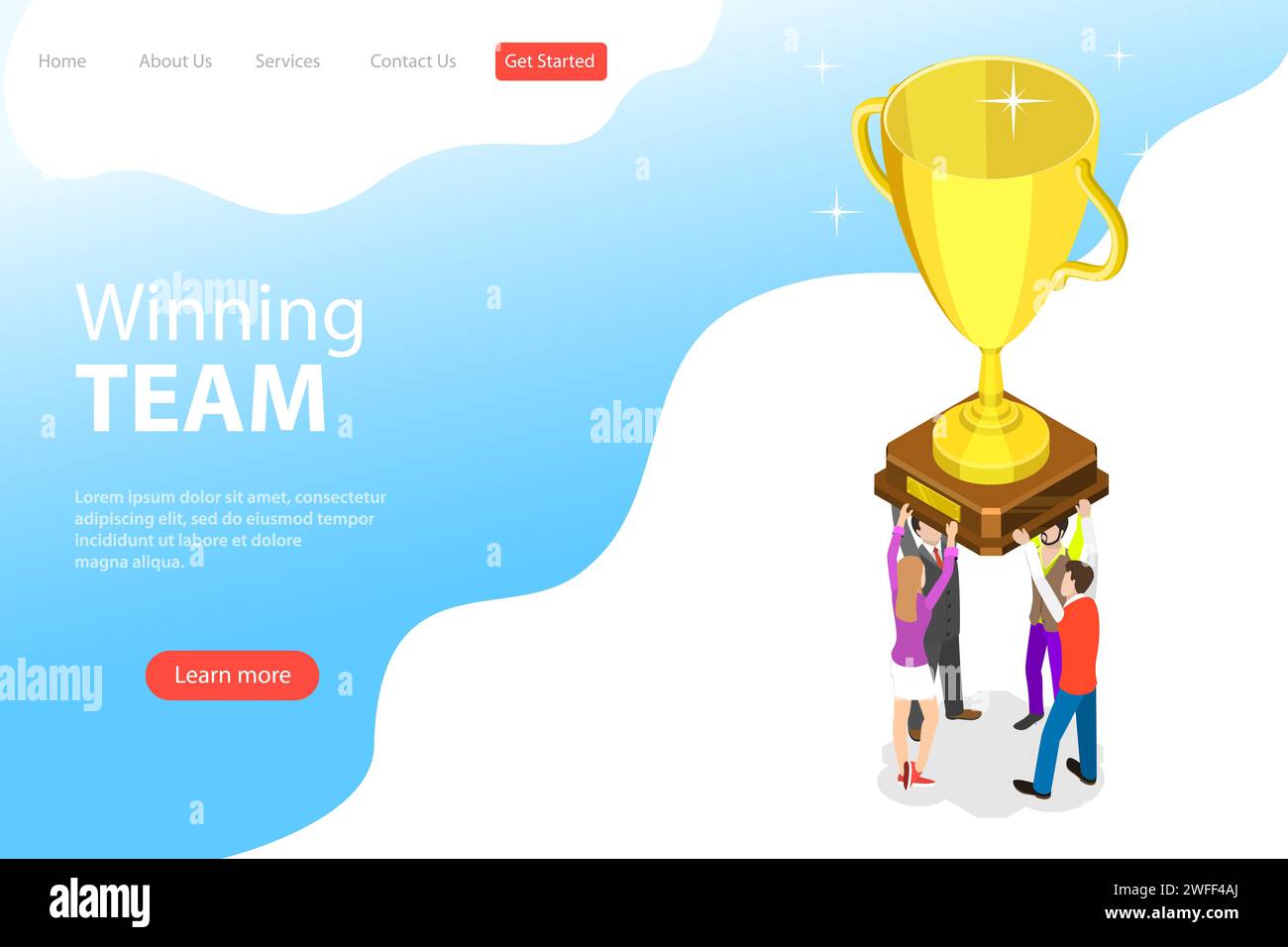 Flat isometric vector landing page template of winning team, effective ...
