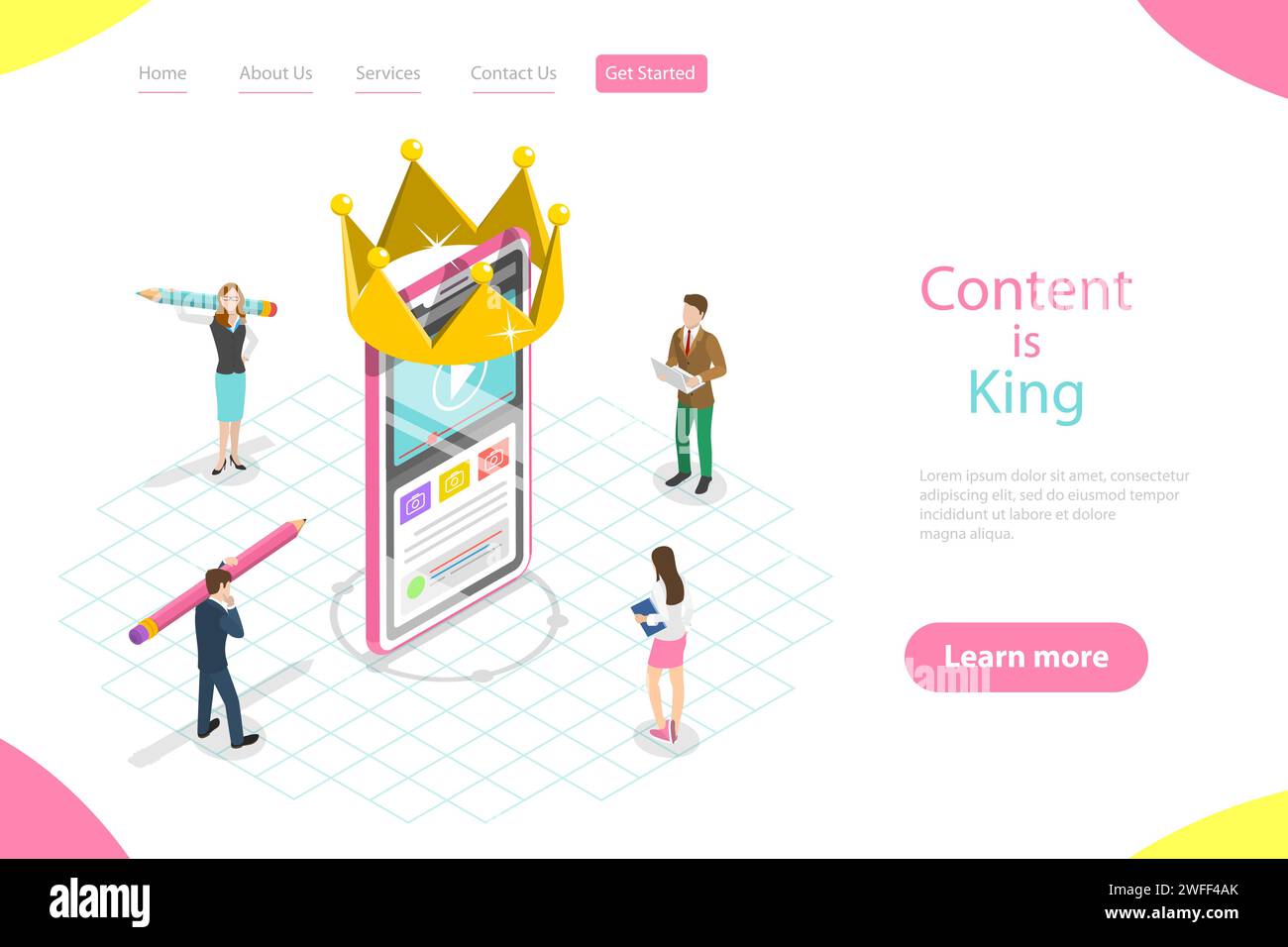 Isometric flat vector landing page template of content is king ...