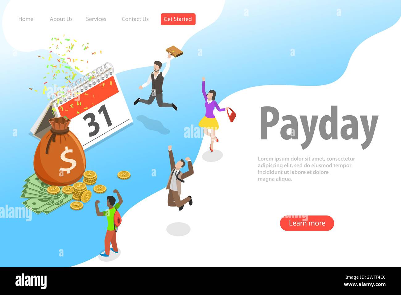 Flat isometric vector landing page template of salary, payout, bonus ...