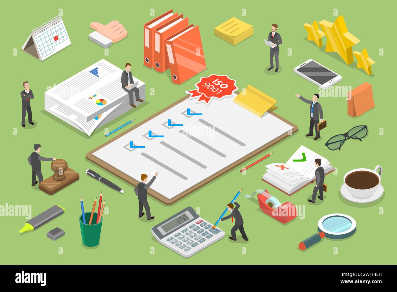 3D Isometric Flat Vector Conceptual Illustration of Quality Management System, ISO 9001 Standard ...