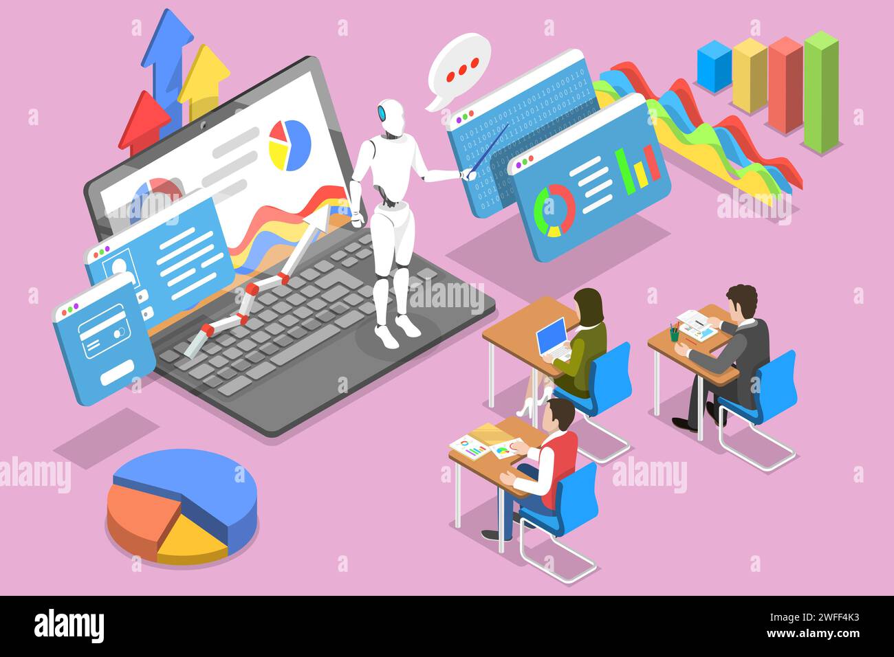 Isometric Vector Concept of Teacher Bot, Artificial Intelligence ...