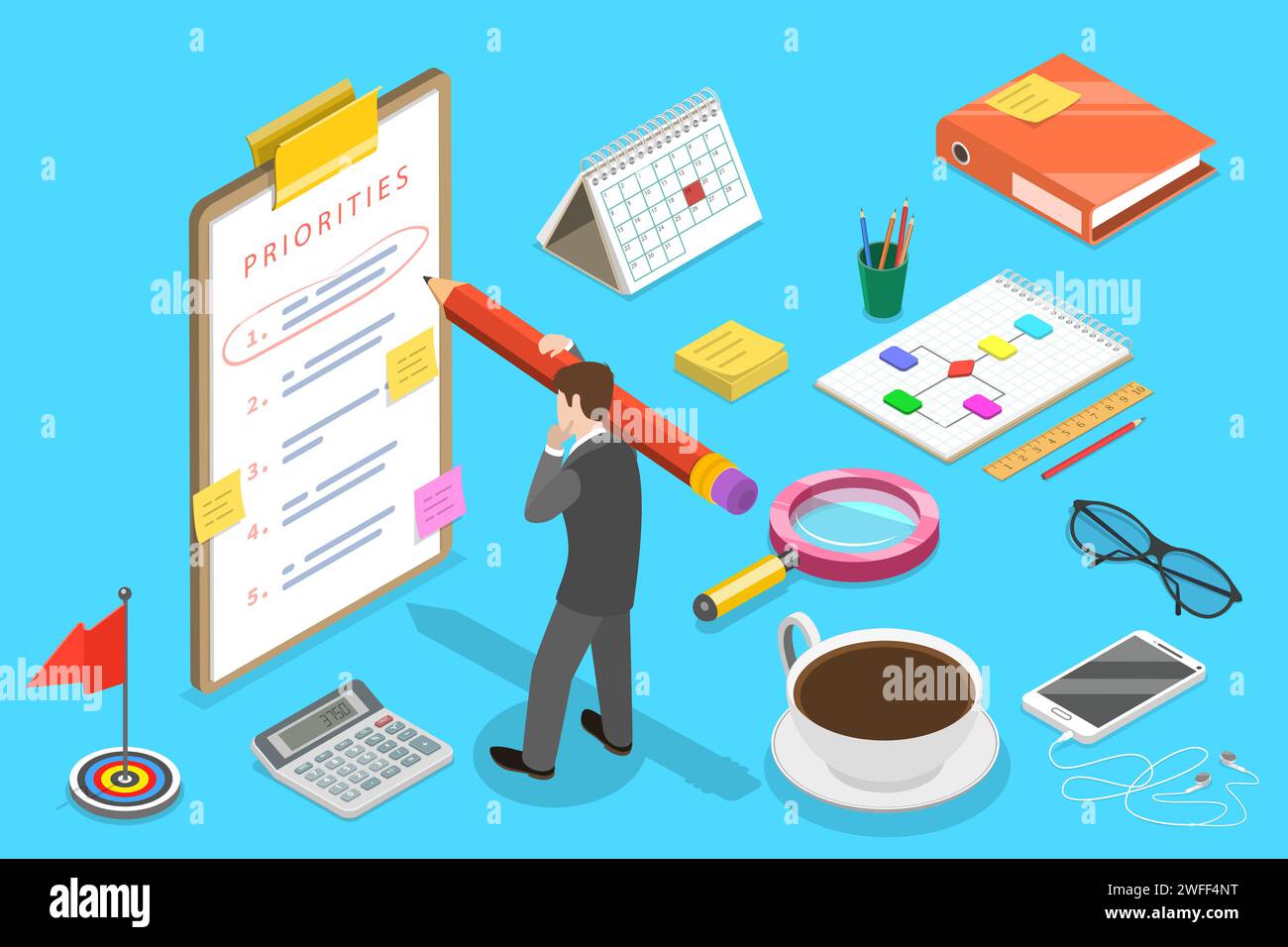 Isometric Vector Concept of Priorities List, Schedule Calendar ... Isometric Vector Concept of Priorities List, Schedule Calendar ...