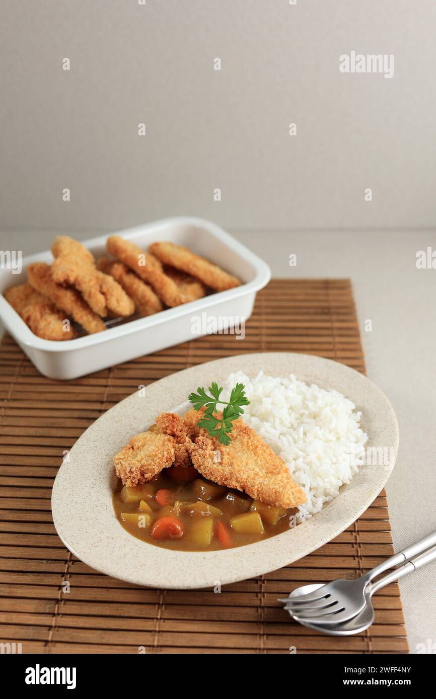 Fried Pork or Chicken Cutlet Tonkatsu Curry with White Rice, Japanese ...