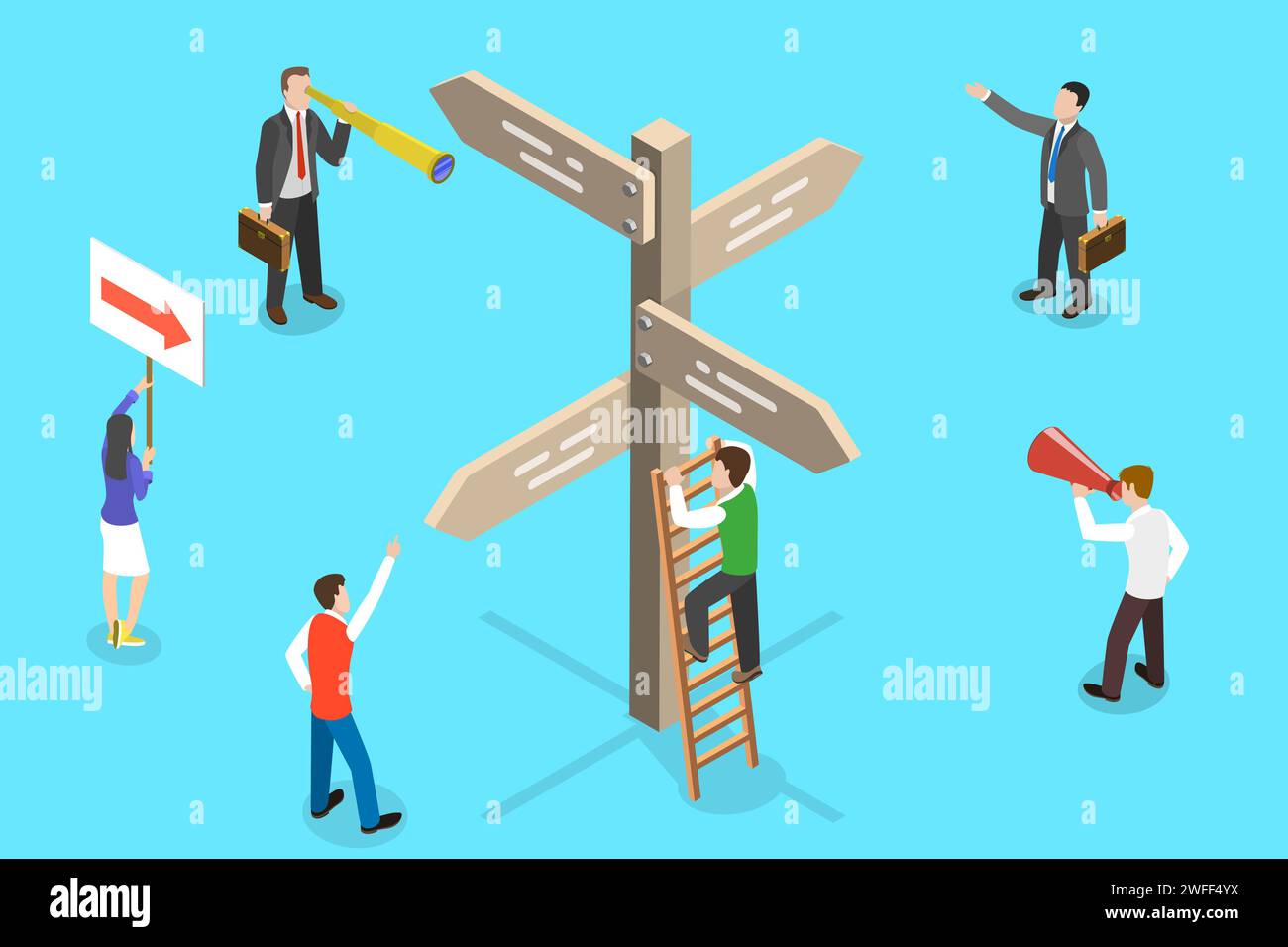 Isometric Vector Concept of Choosing the Right Direction. People are ...