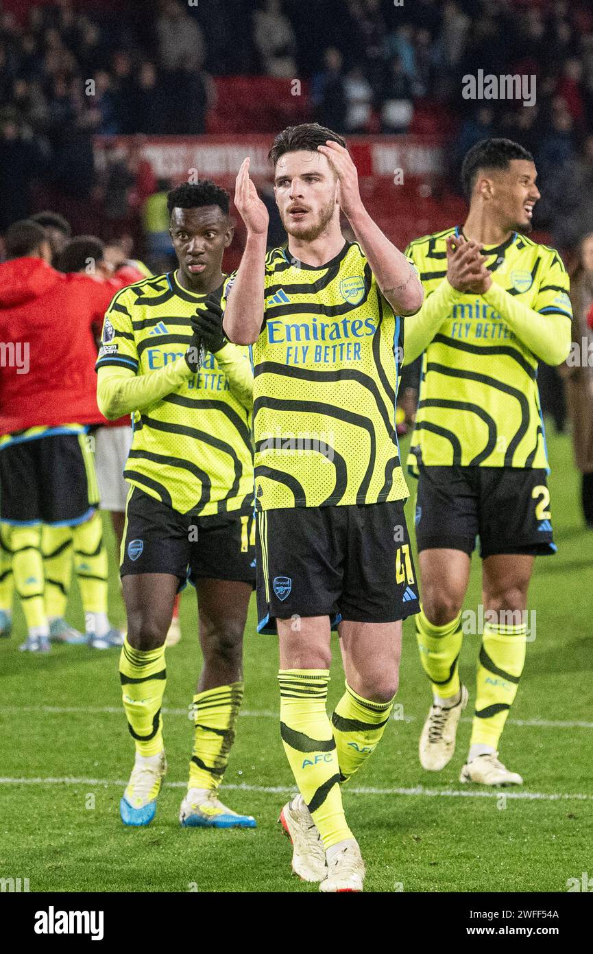 Nottingham, England, Jan 30th 2024: Declan Rice of Arsenal celebrates ...