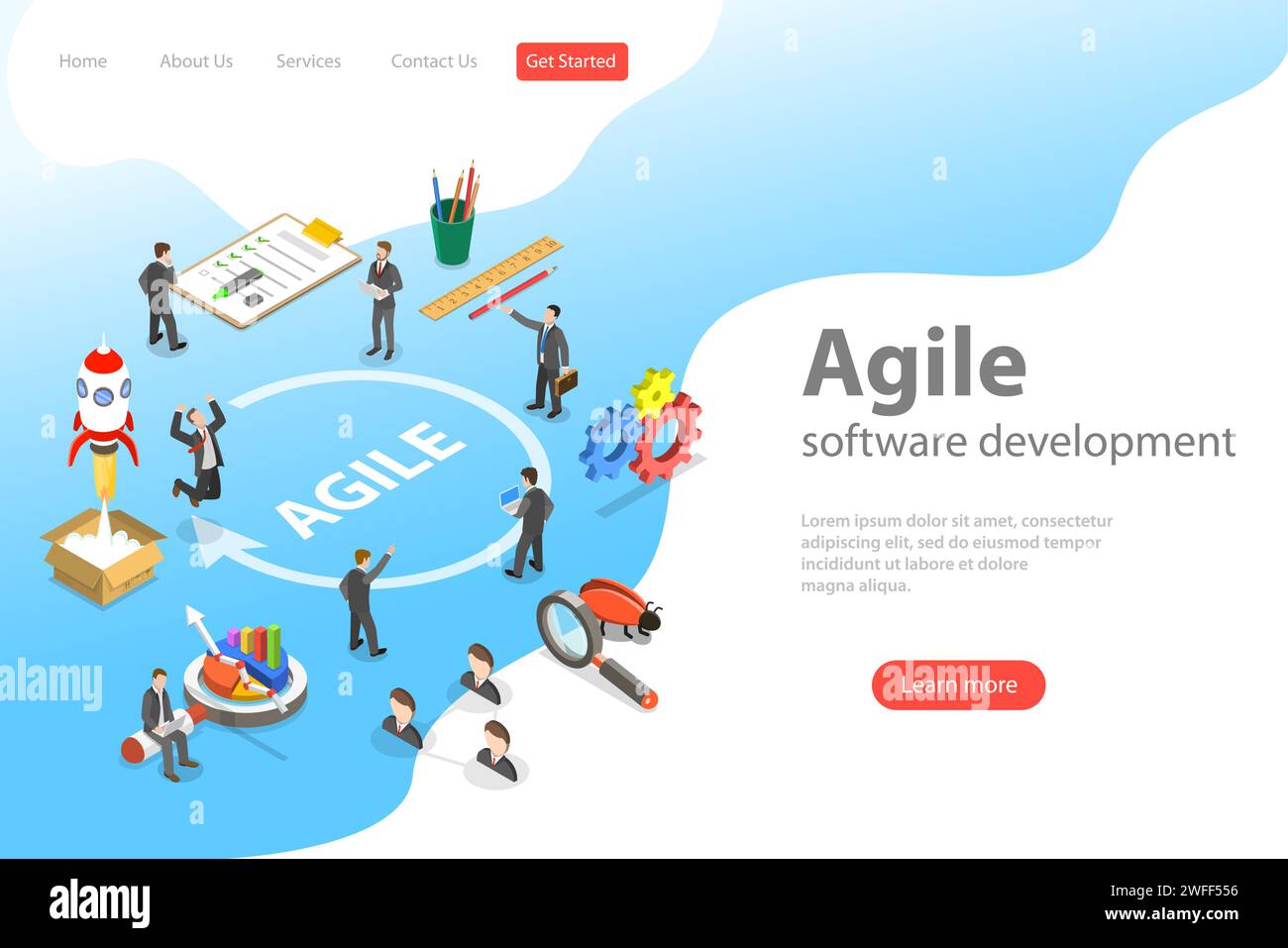 Flat isometric vector landing page of agile software development ...