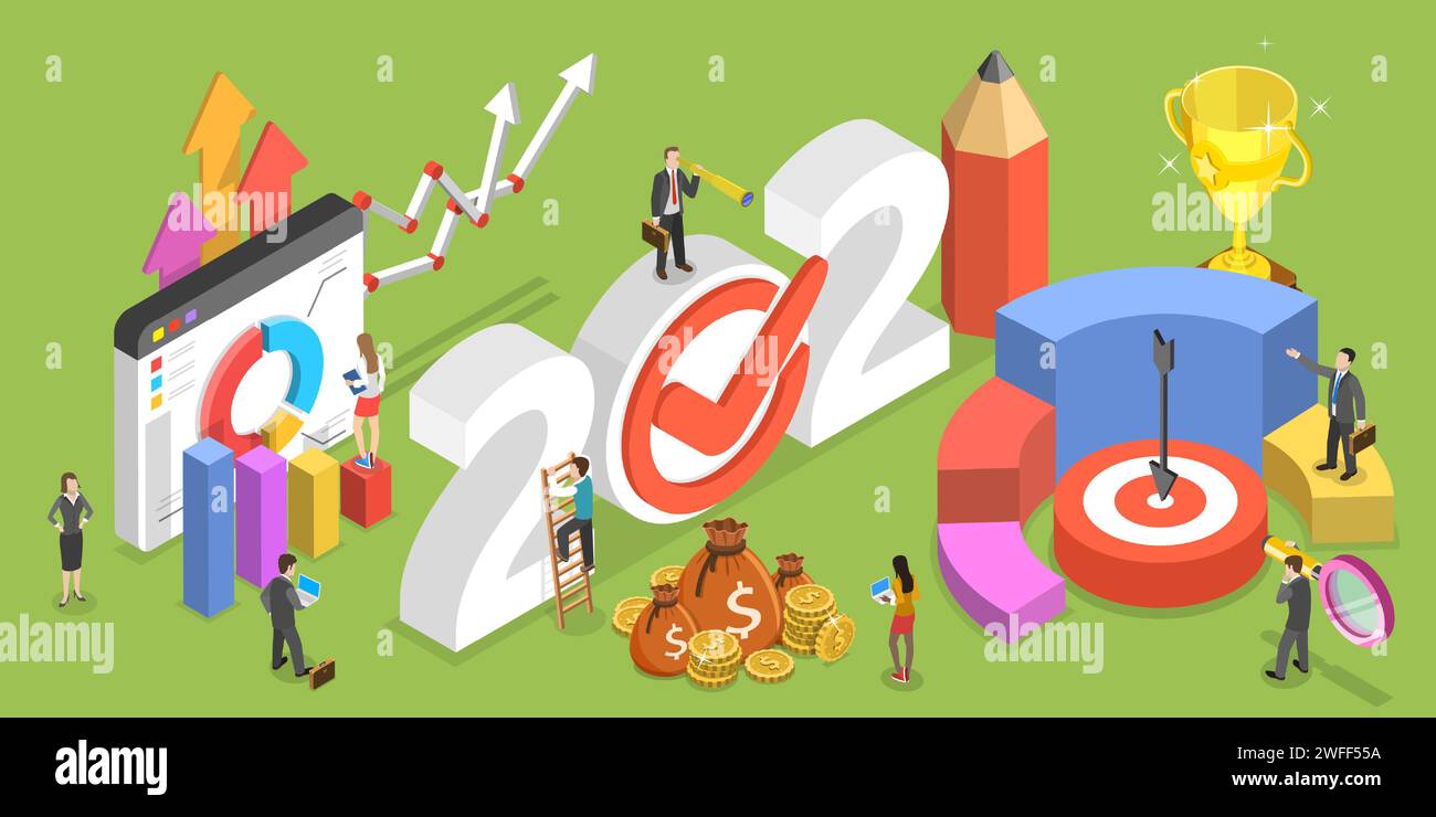 2021 Financial Year, Business Planning and Data Analysis. 3D Isometric ...