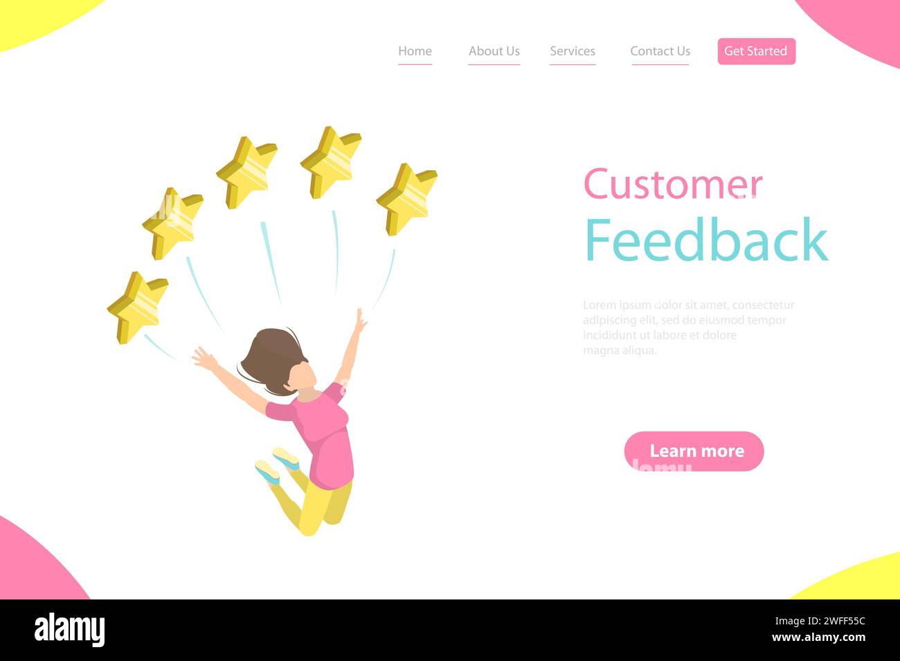 Isometric flat vector landing page template of five star rating ...