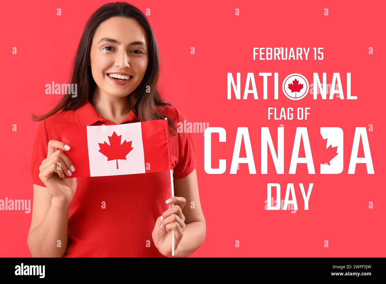 Festive banner for National Flag of Canada Day with young woman Stock ...