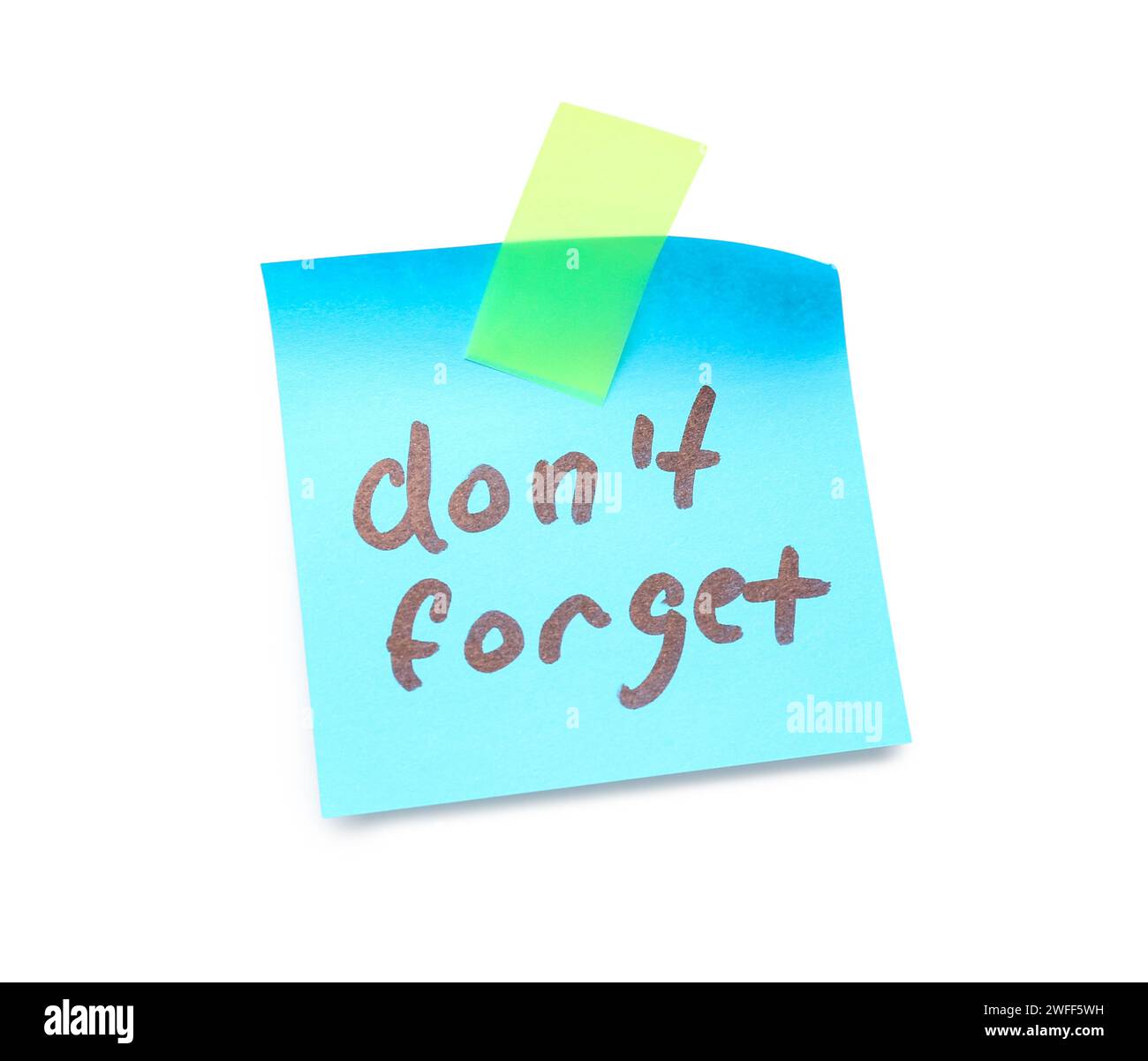 Sticky note with text DON'T FORGET on white background Stock Photo - Alamy