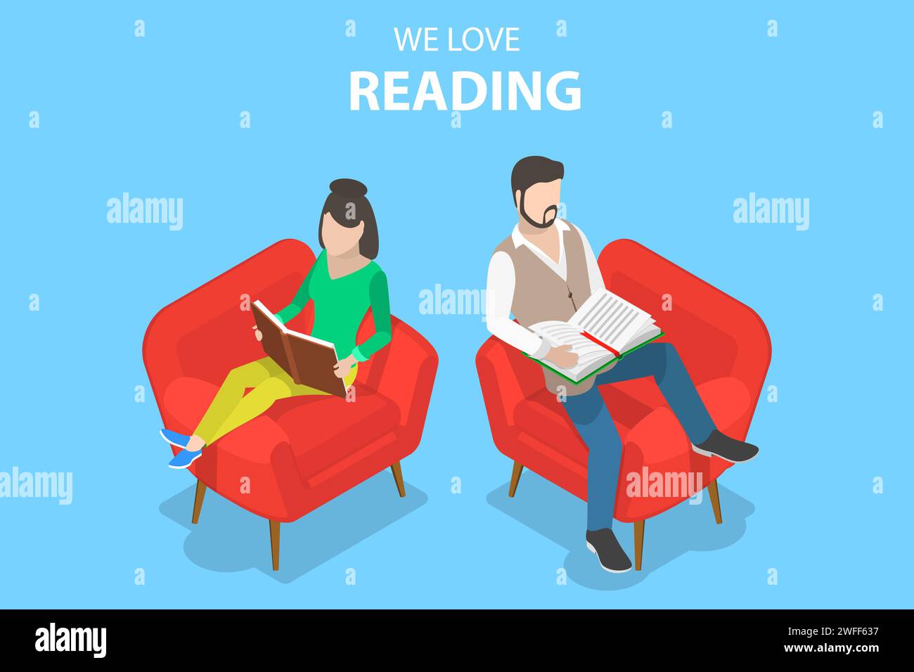 Isometric flat vector concept of reading, favorite book, education ...