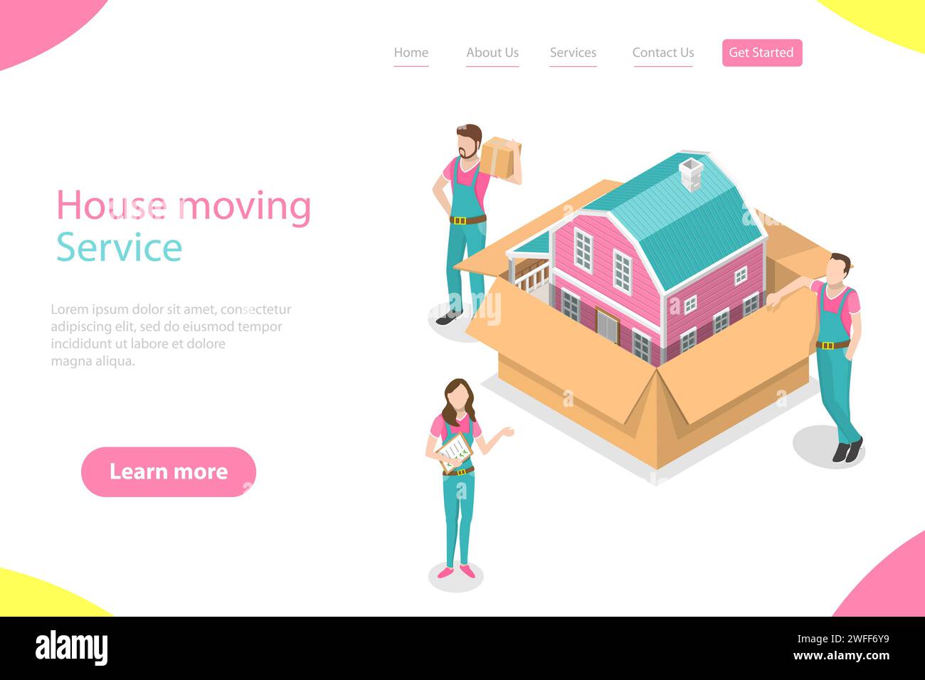 Isometric flat vector landing page template of house moving and ...