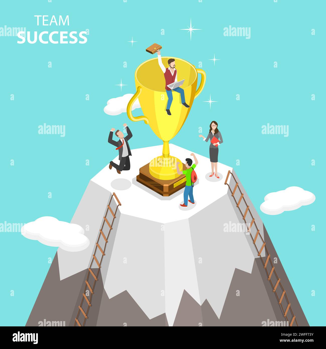 Flat isometric vector concept of team success, effective teamwork ...