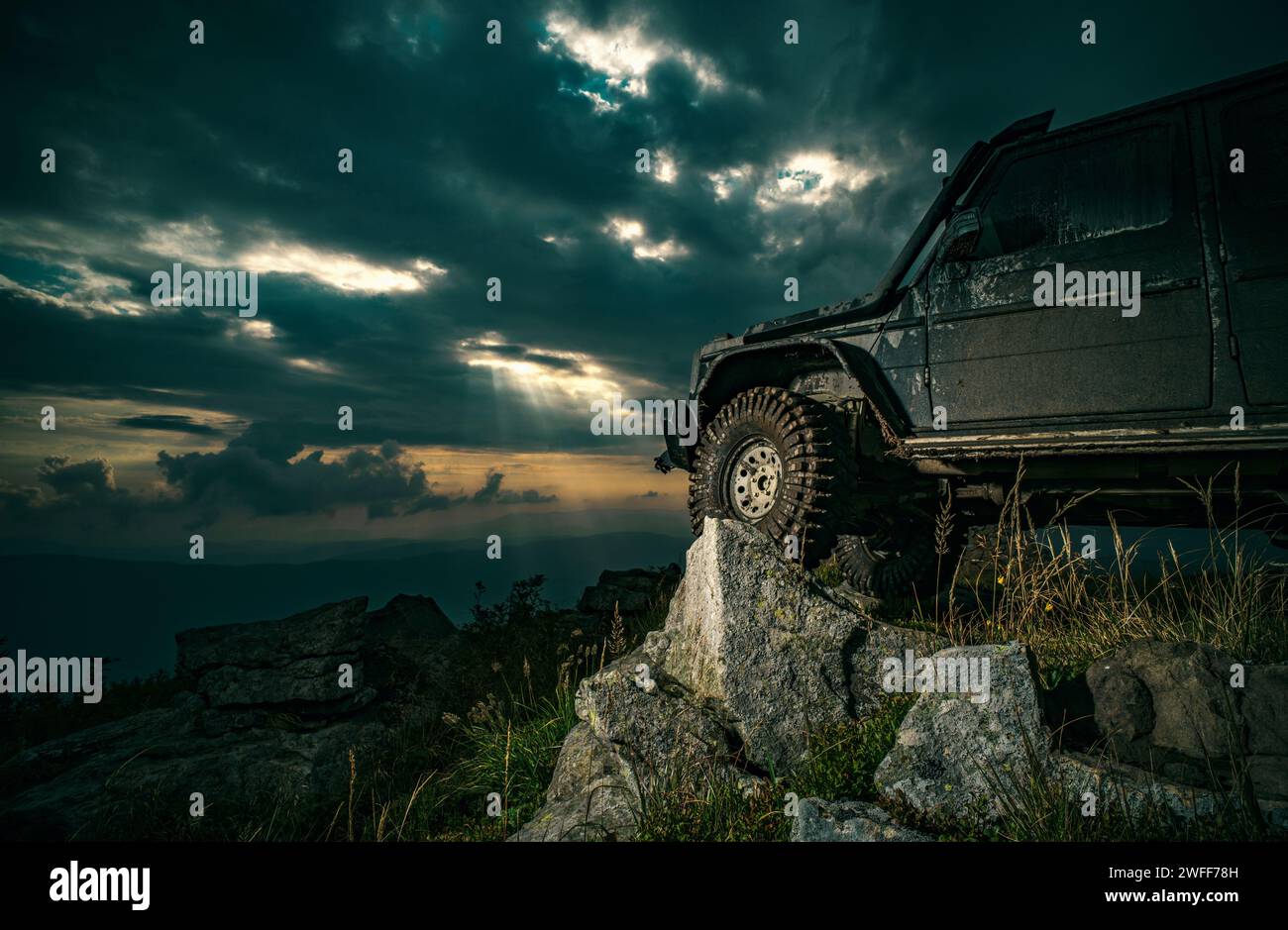 Extreme off road tour in a forest. Truck car wheel on offroad steppe ...