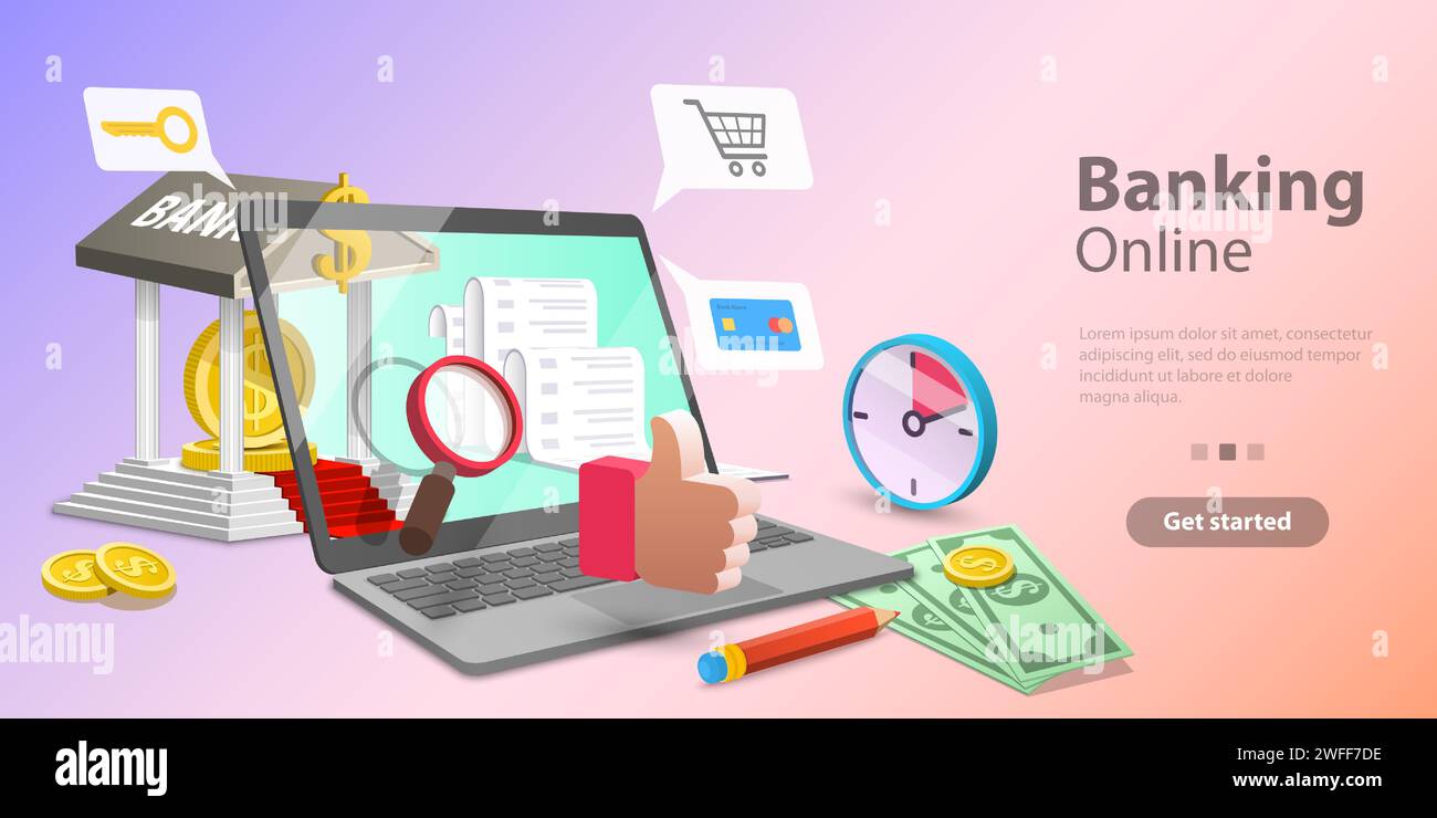 3d Vector Concept Illustration of Mobile Banking and Accounting, Online ...