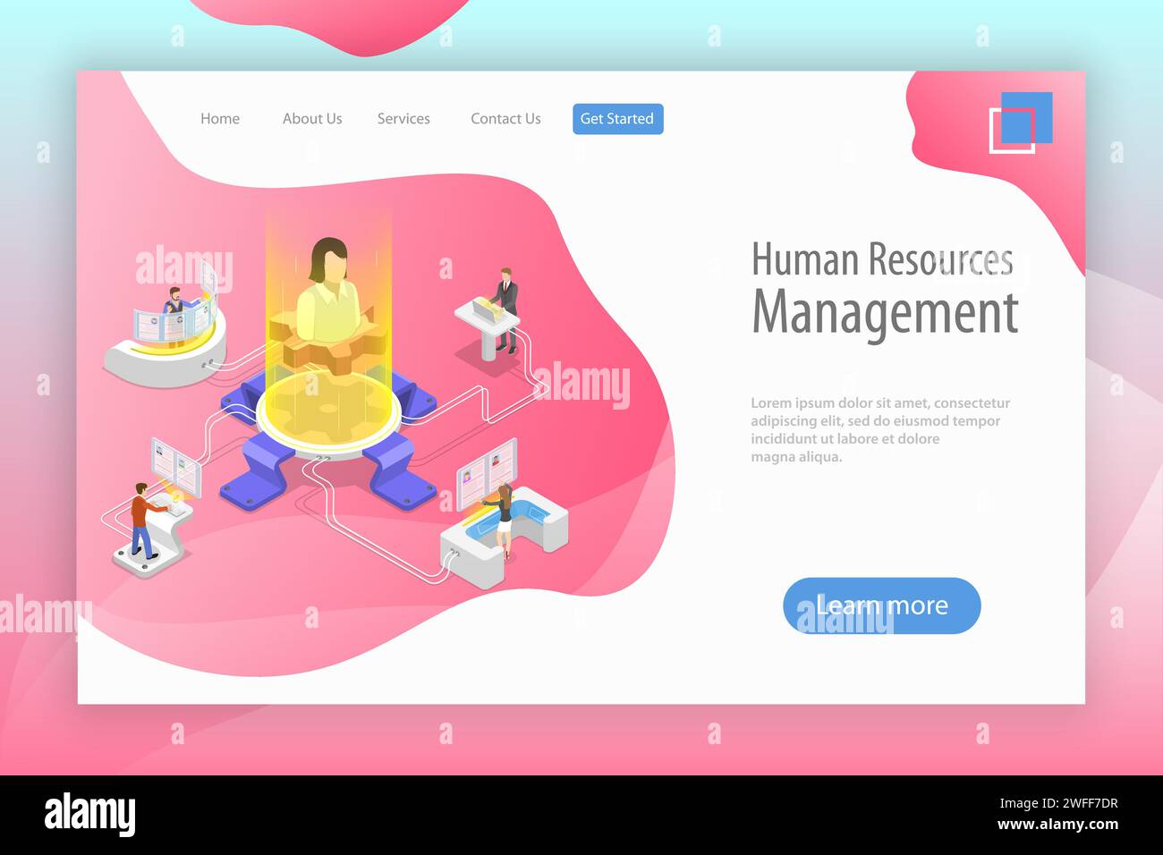 Isometric flat vector landing page template of employee search service ...