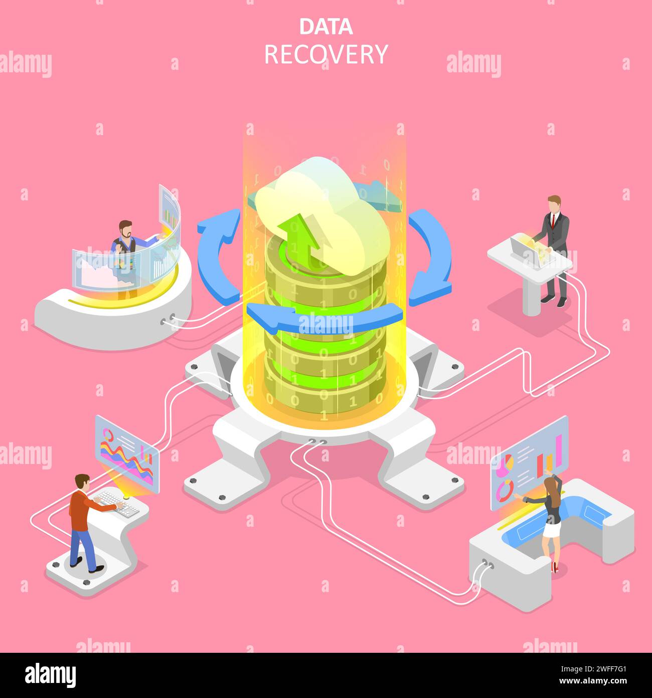 Isometric Flat Vector Concept Of Data Recovery Services Data Backup And Protection Hardware
