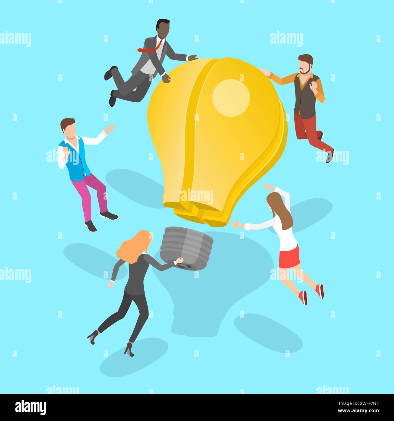 3D Isometric Flat Vector Concept of Idea Searching and Teamwork, Brainstorming and Business ...