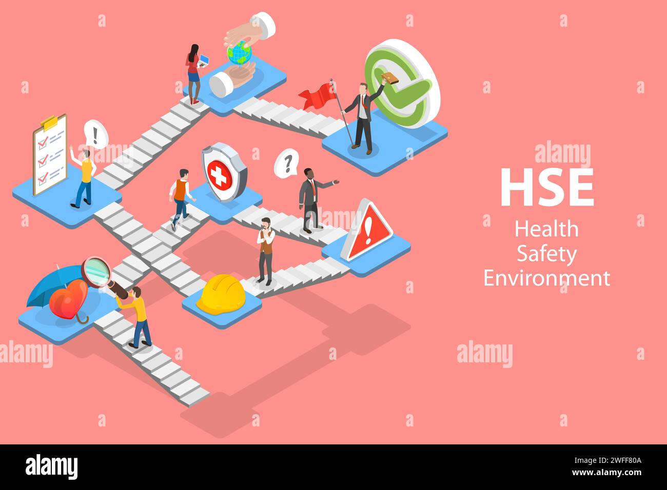 3D Isometric Flat Vector Concept of HSE, Practical Aspects of Environmental Protection and ...