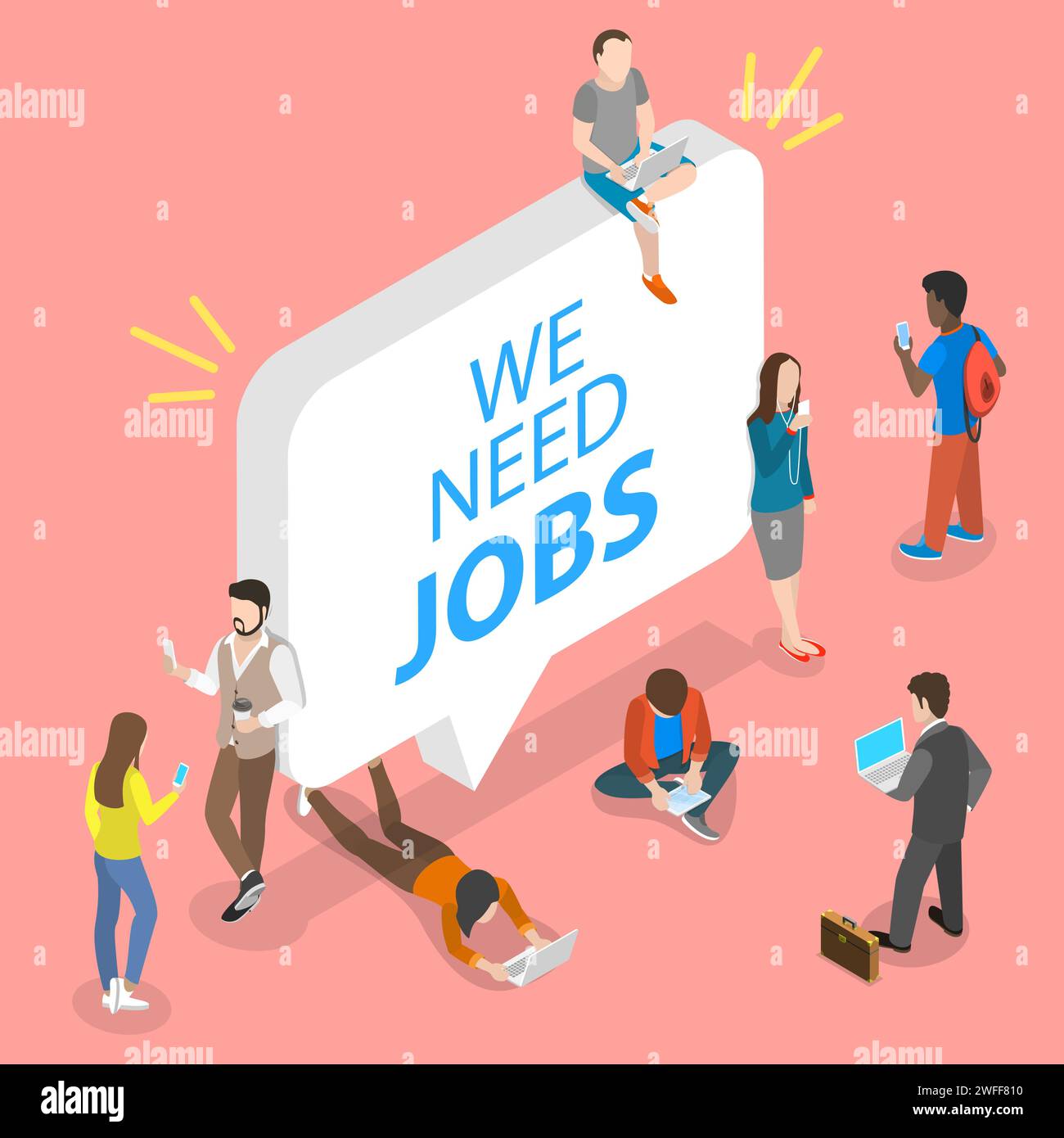 3D Isometric Flat Vector Conceptual Illustration of Searching for a Job ...