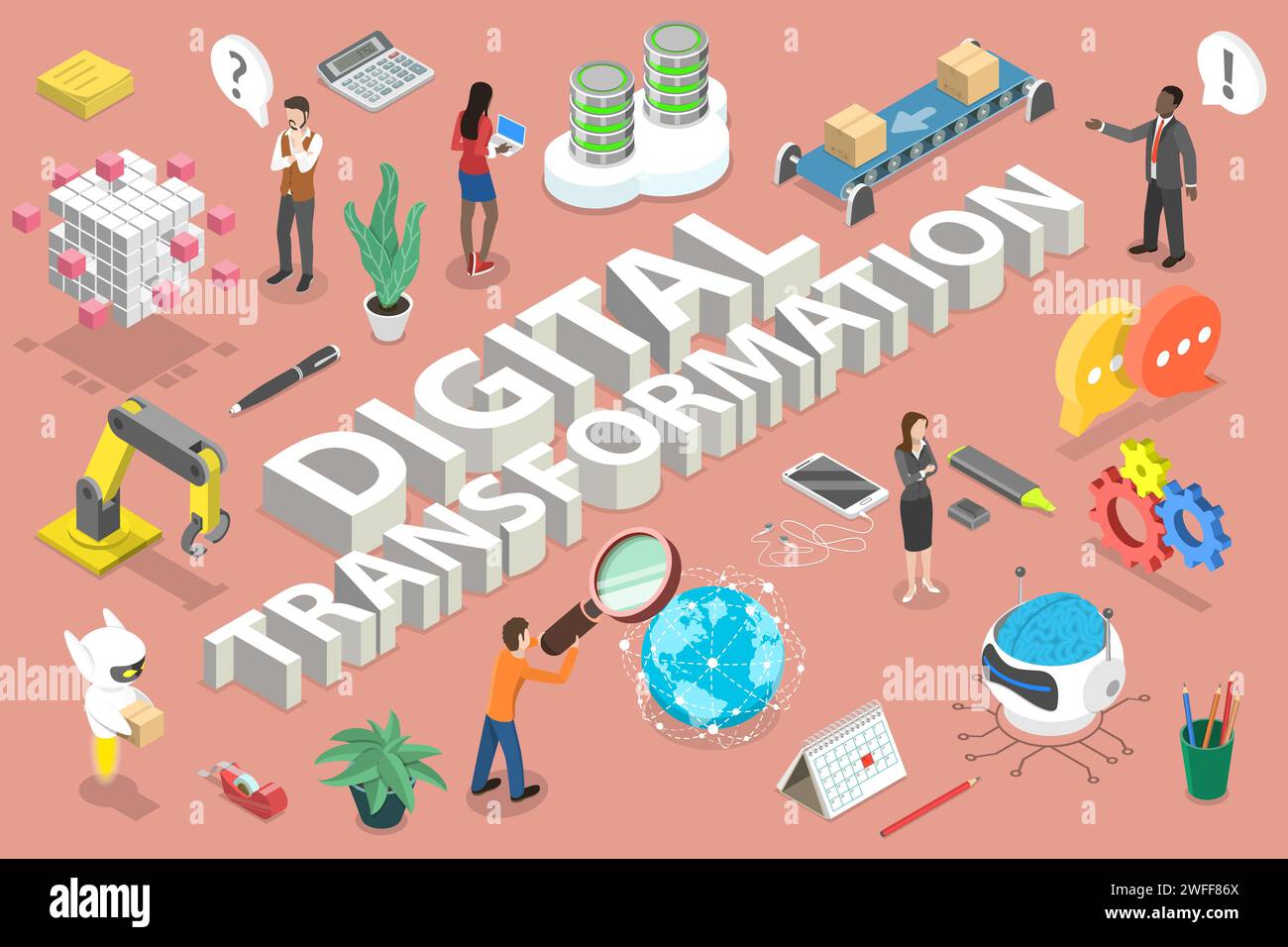 3D Isometric Flat Vector Conceptual Illustration of Digital ...