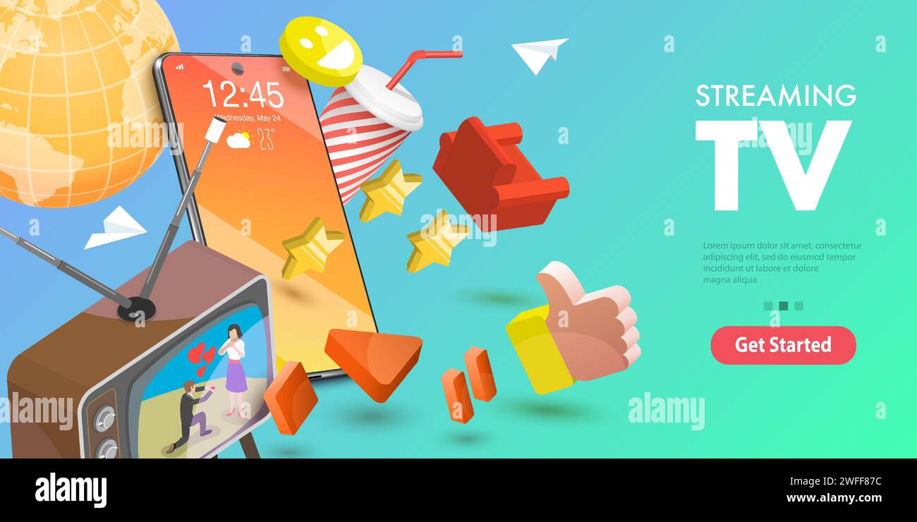 3D Isometric Flat Vector Conceptual Illustration of Mobile Streaming TV ...