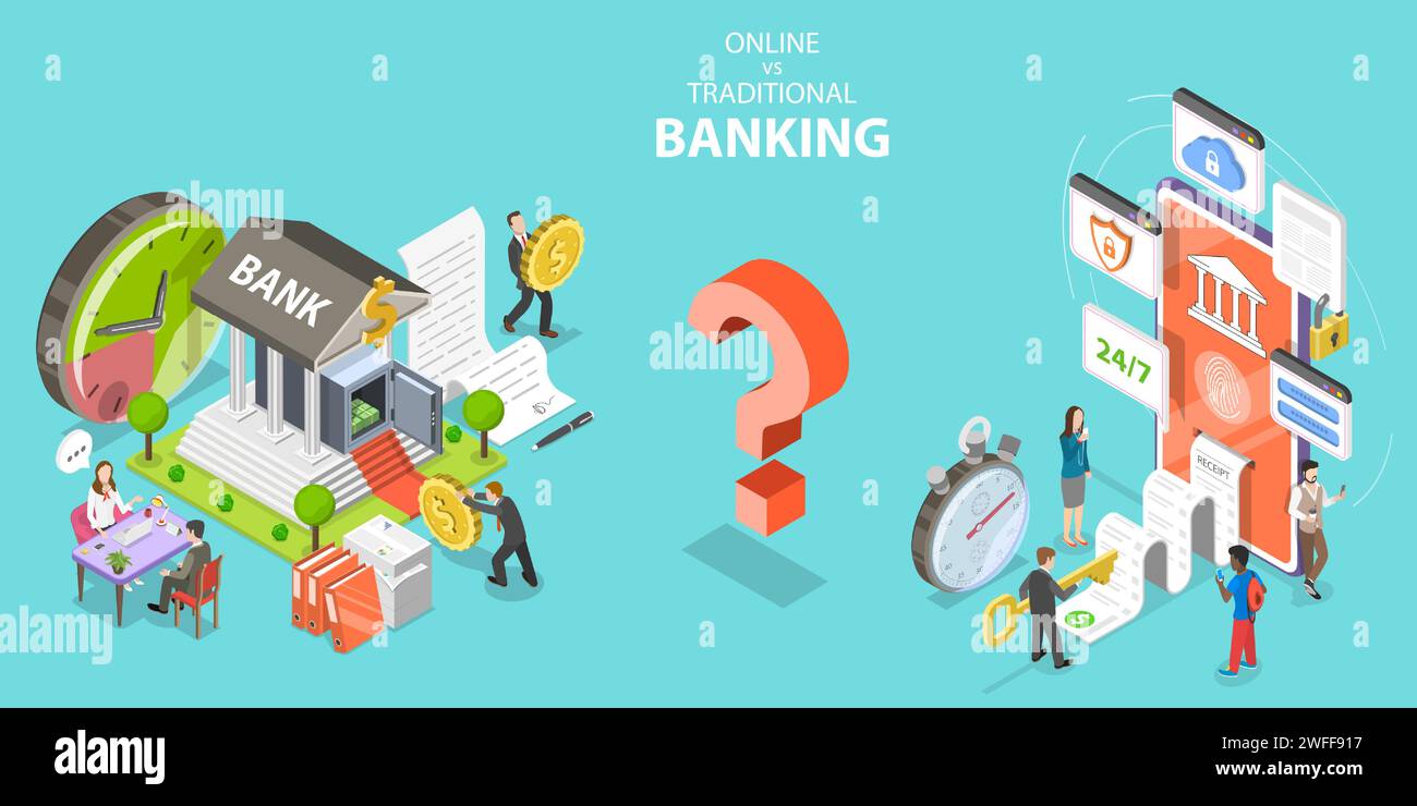 3D Isometric Flat Vector Conceptual Illustration of Online vs ...