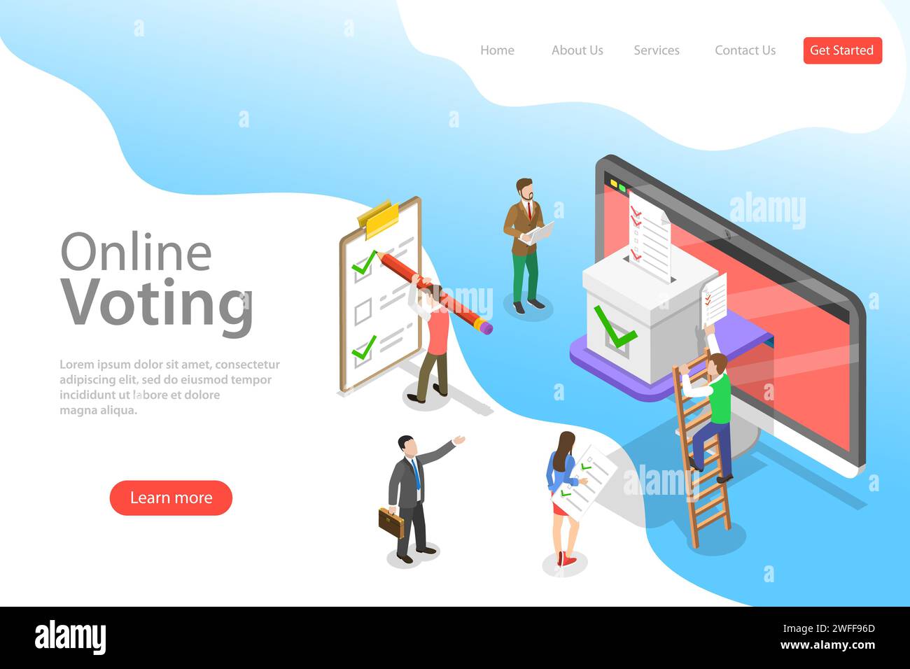 Isometric flat vector landing page template of online voting and ...