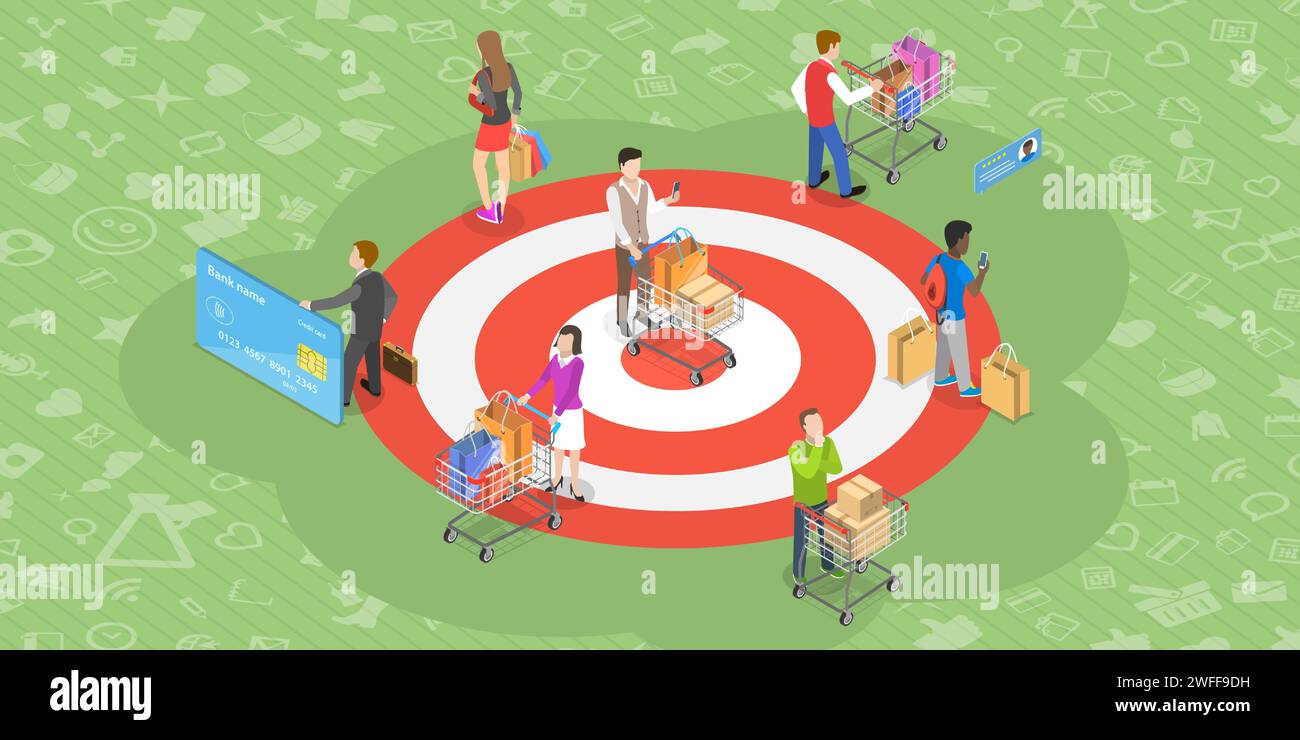 Vector Flat Isometric Concept of Customer Targeting Digital Marketing Campaign, Client ...