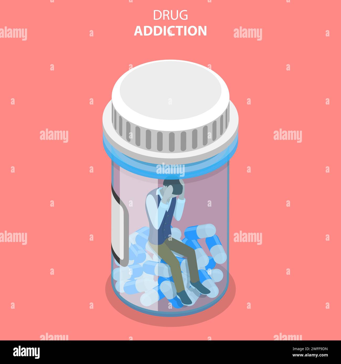 Flat Isometric Vector Concept of Drug Abuse and Addiction, Painkillers ...