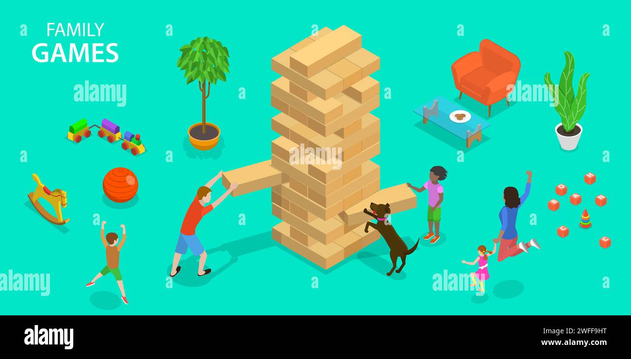 Flat Isometric Vector Concept of Family Games, Parents and Children ...