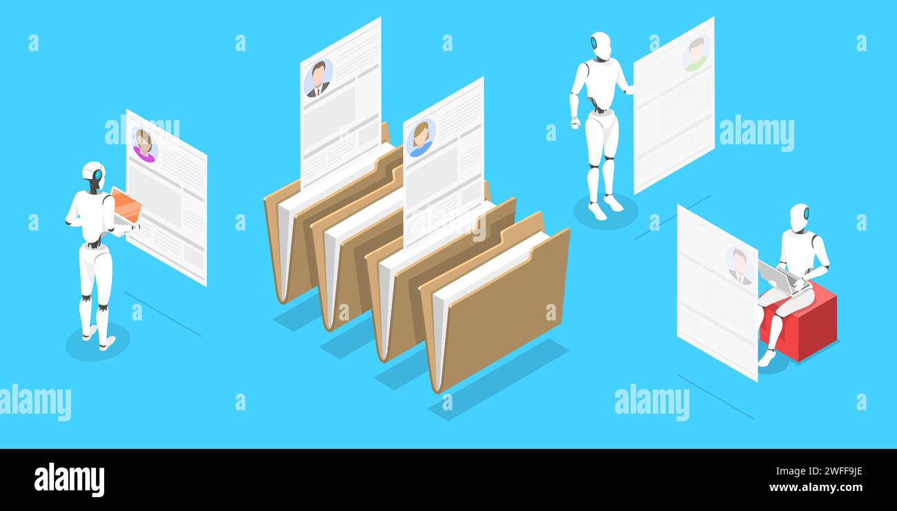 Isometric Vector Conceptual Illustration. Robots are searching the Best ...