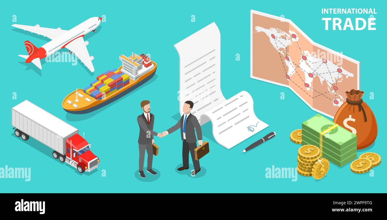 3D Isometric Flat Vector Conceptual Illustration of International Trade ...