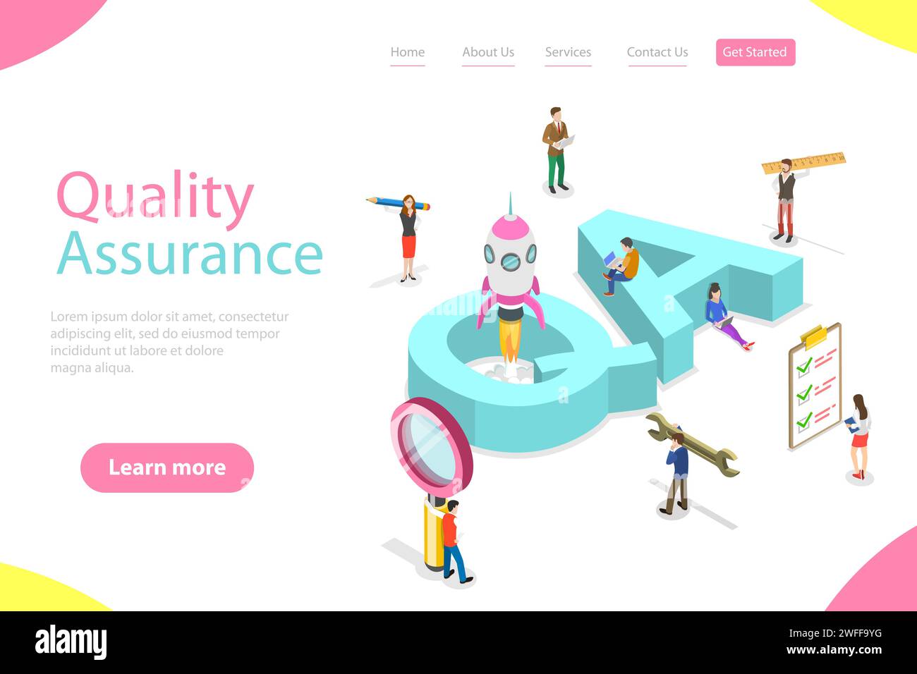 Isometric flat vector landing page template of QA, quality assurance ... Isometric flat vector landing page template of QA, quality assurance ...
