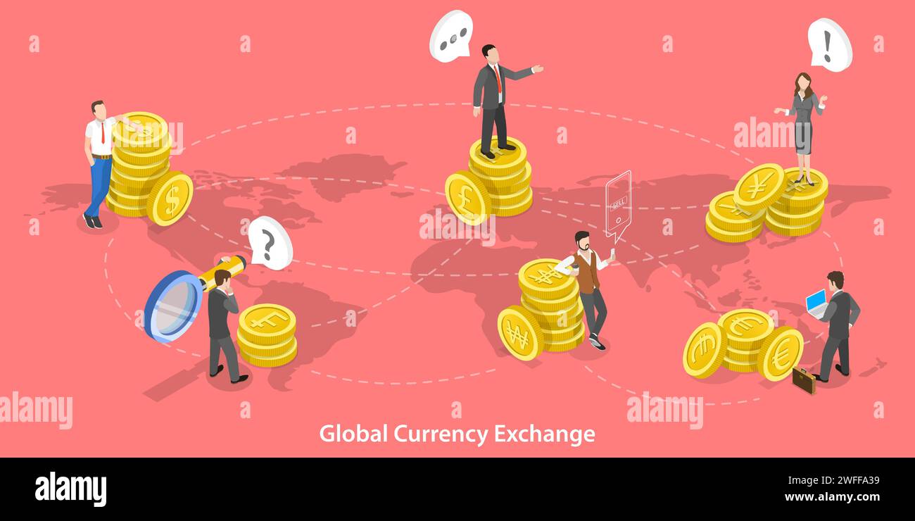 3D Isometric Flat Vector Conceptual Illustration of Global Currency Exchange, Online Banking ...