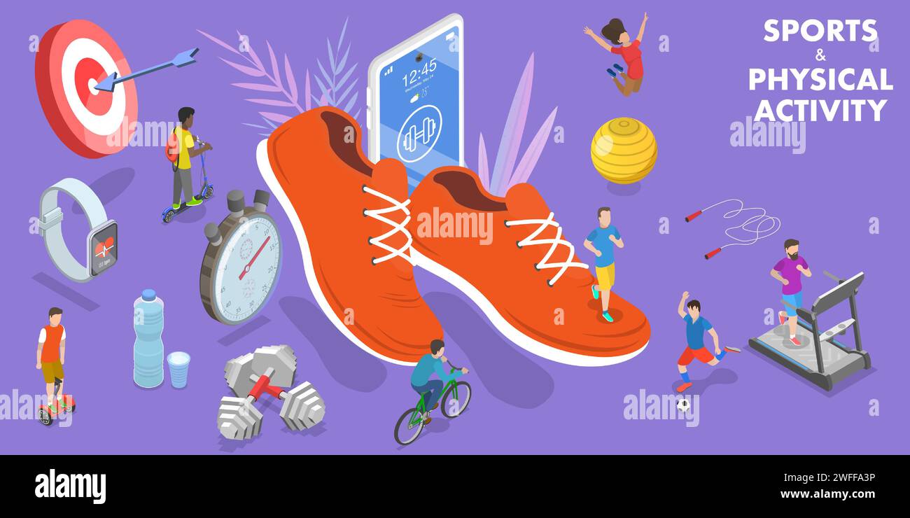 3D Isometric Flat Vector Conceptual Illustration of Sports and Physical ...