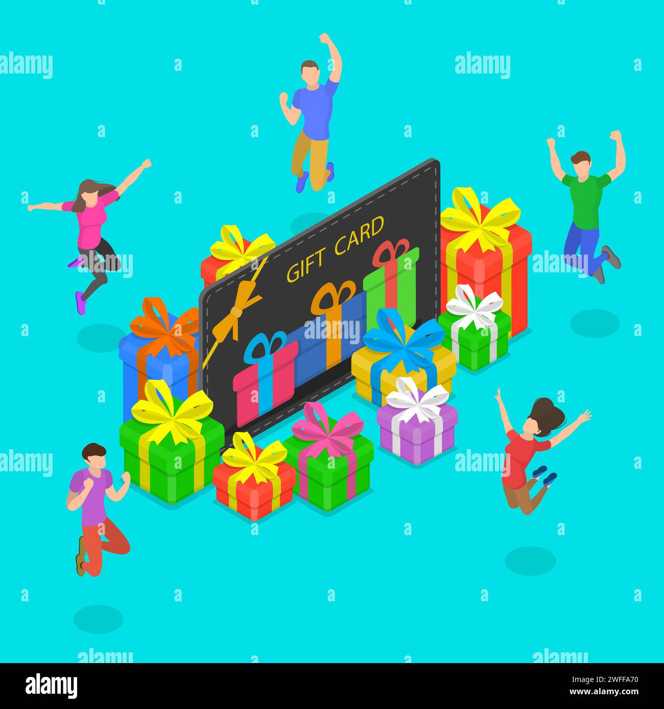 Isometric flat vector concept of gift card, loyalty program, earning ...