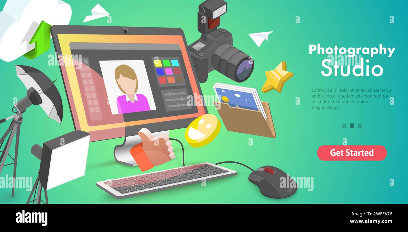 3D Vector Conceptual Illustration of Photo Studio, Digital Photography Courses Stock Vector ...