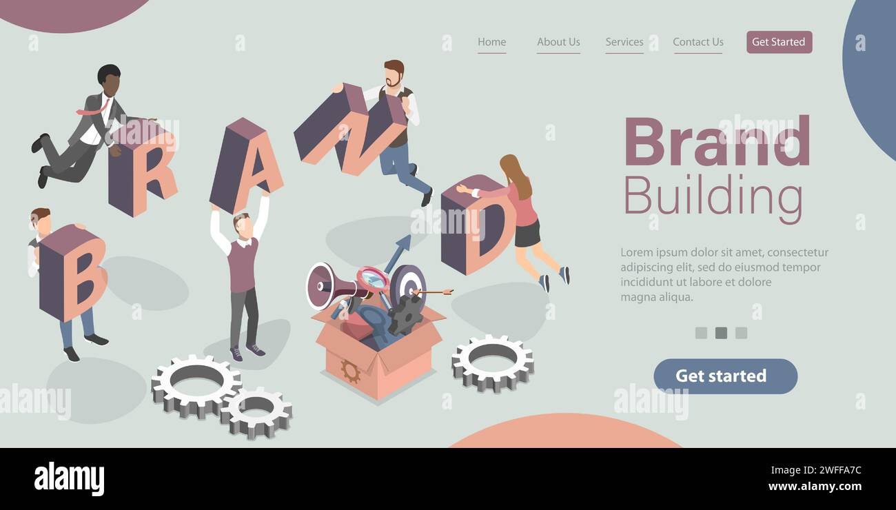 Brand Building, Company Personality Development. 3D Isometric Flat ...