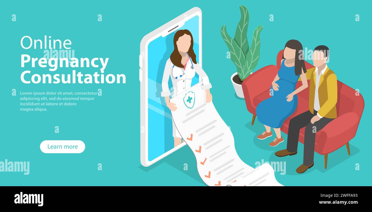 3D Isometric Flat Vector Conceptual Illustration of Online Pregnancy Consultation, Pregnant ...